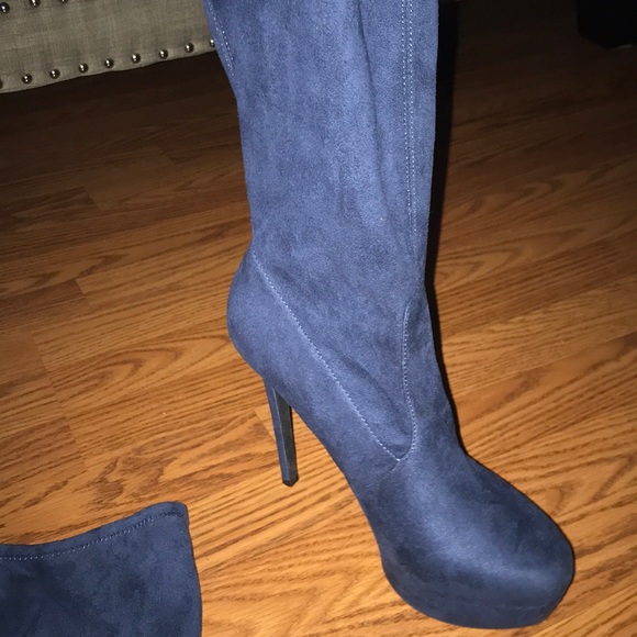 Jessica Simpson | Shoes | Jessica Simpson Blue Suede Platform Boots ...